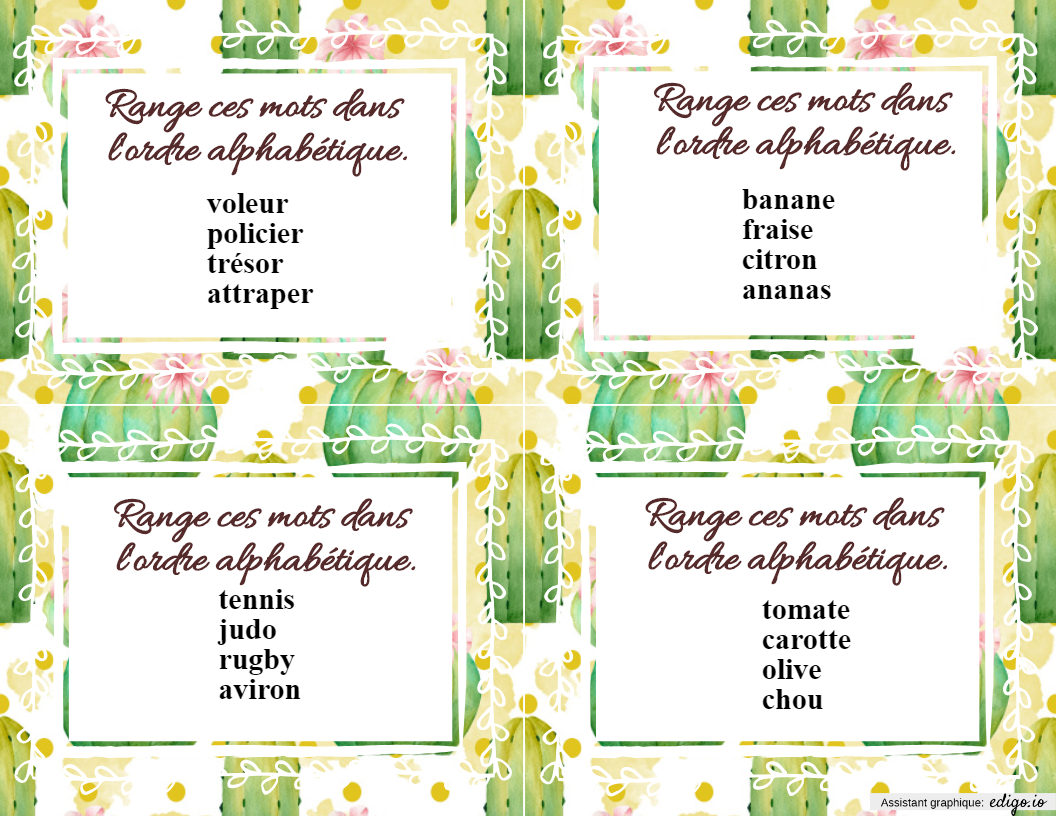 Carte à taches ordre alphabétique, Préscolaire, Cartes à tâche ...