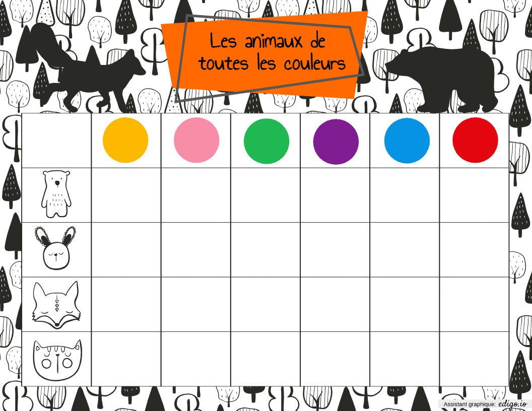 Tableau double entrée - les animaux de toutes les couleurs, Géométrie ...