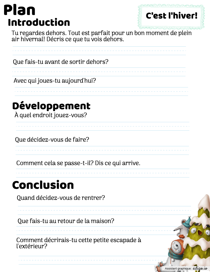 C'est l'hiver: plan, 4e année, 3e année, Exercices et activités - Edigo