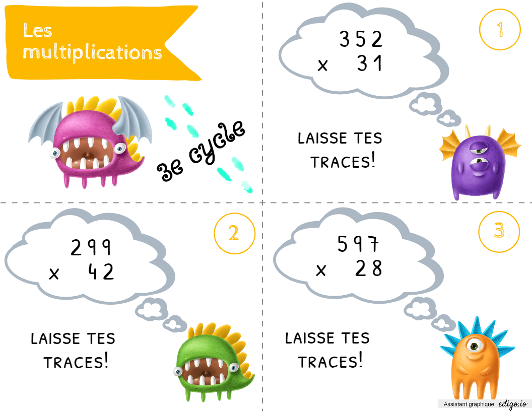 La multiplication, 6e année, CM2, Cartes à tâche, Arithmétique - Edigo