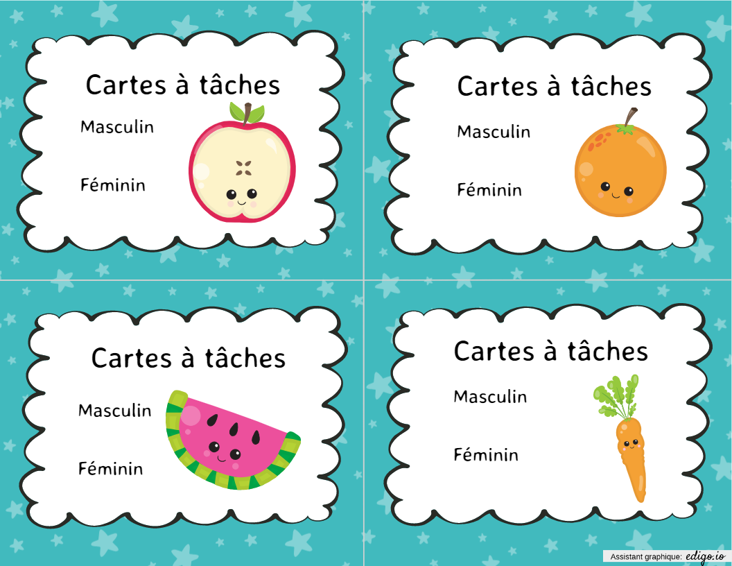 Carte à tâche - alimentation - masculin/féminin, 2e année, 1re année ...