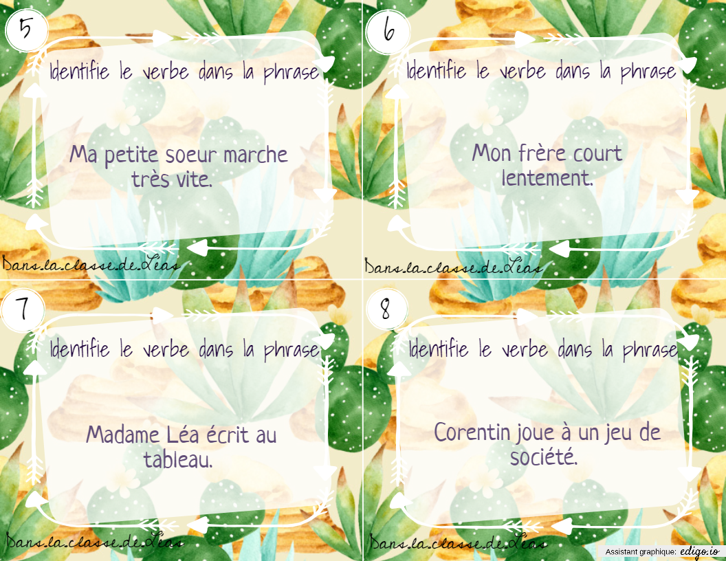 Cartes à tâches - identifie le verbe, 2e année, 1re année, Cartes à ...