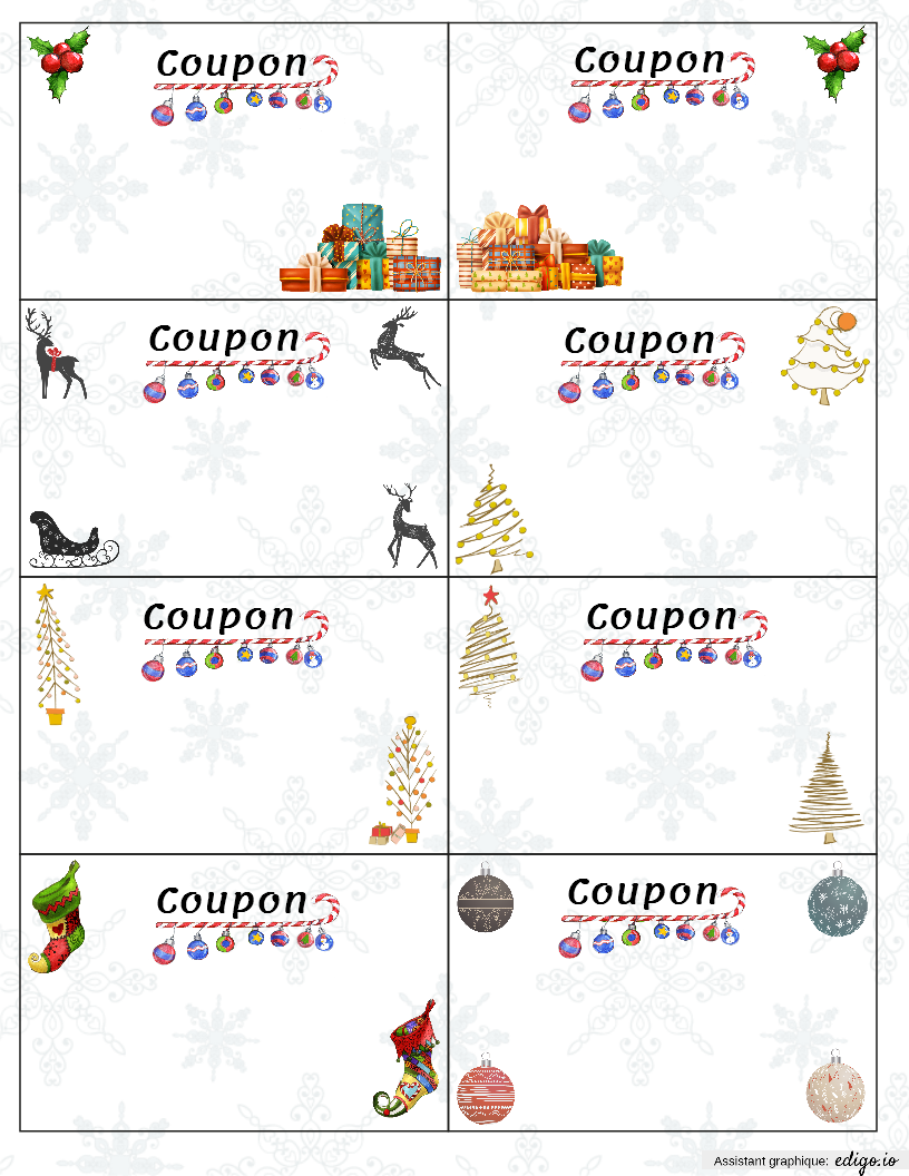 Coupons de Noel, 5e à 1re, 6e année, CM2, CM1, CE2, CE1, CP, MS et GS ...