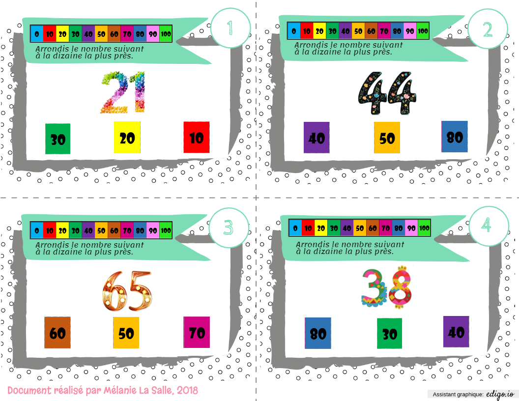 Cartes à tâche arrondir à la dizaine, CE1, Exercices et activités ...