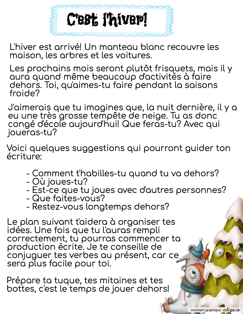 Situation d'écriture: C'est l'hiver!, 6e année, CM2, CM1, CE2 ...