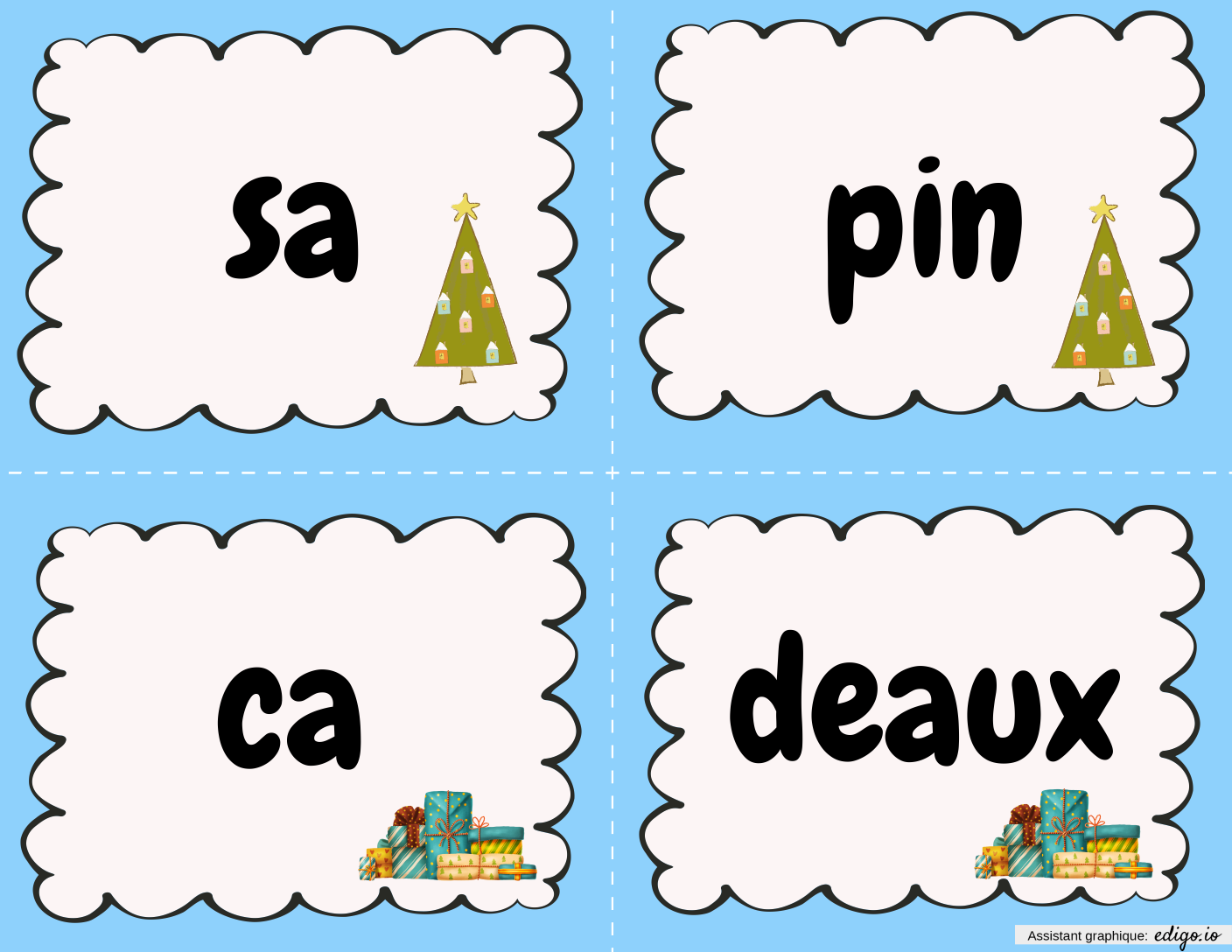 Syllabes Noël, Préscolaire, Cartes à tâche, Lecture - Edigo