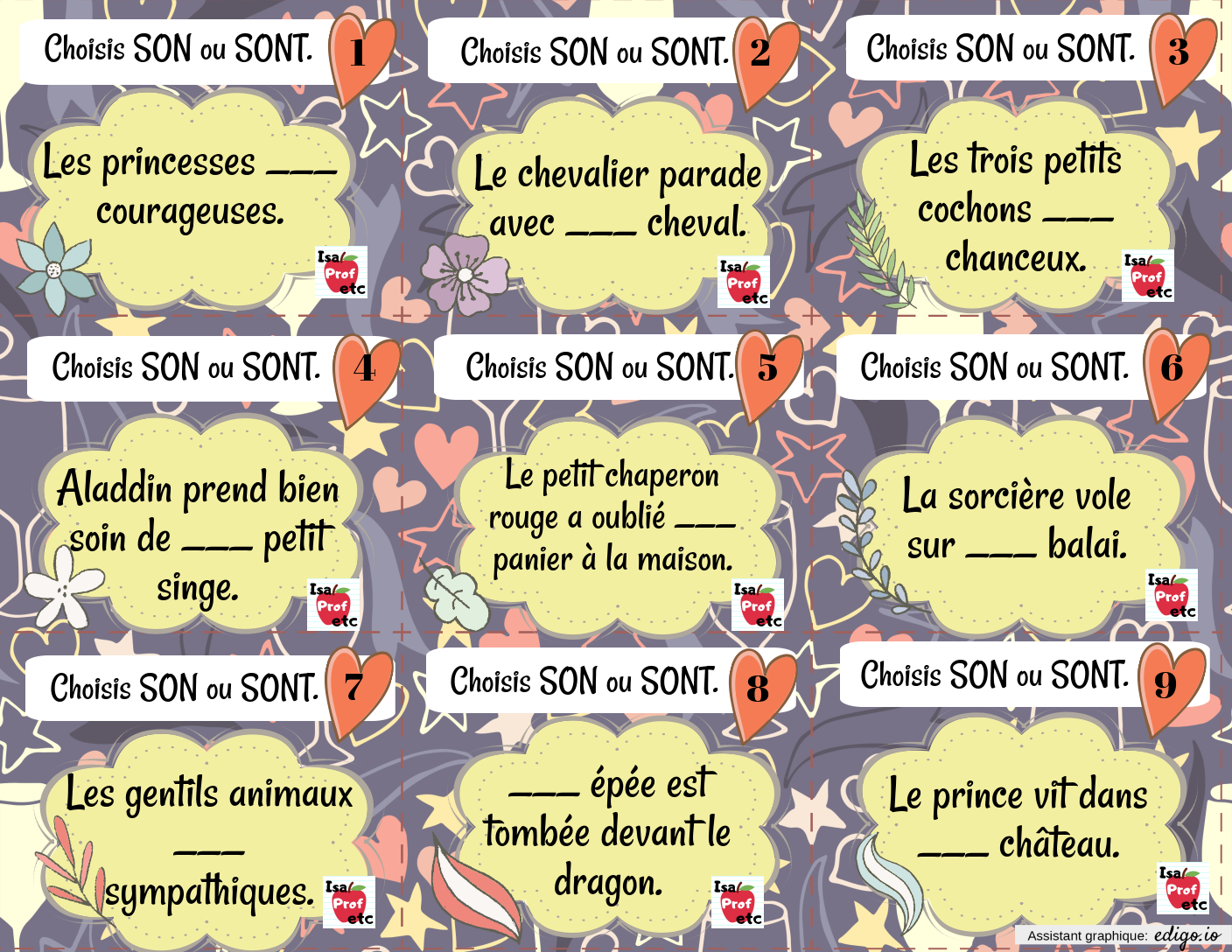 Cartes à tâche - son/sont - conte - IsaProfEtc, 5e à 1re, 6e année, CM2 ...