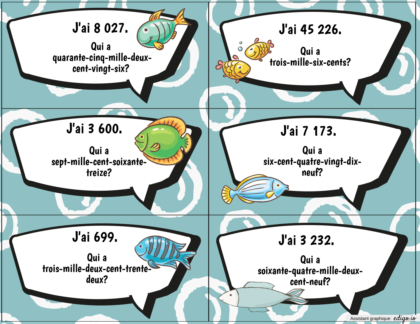 J'ai, qui a? Nombres et lettres, 4e année, Cartes de jeu, Arithmétique ...
