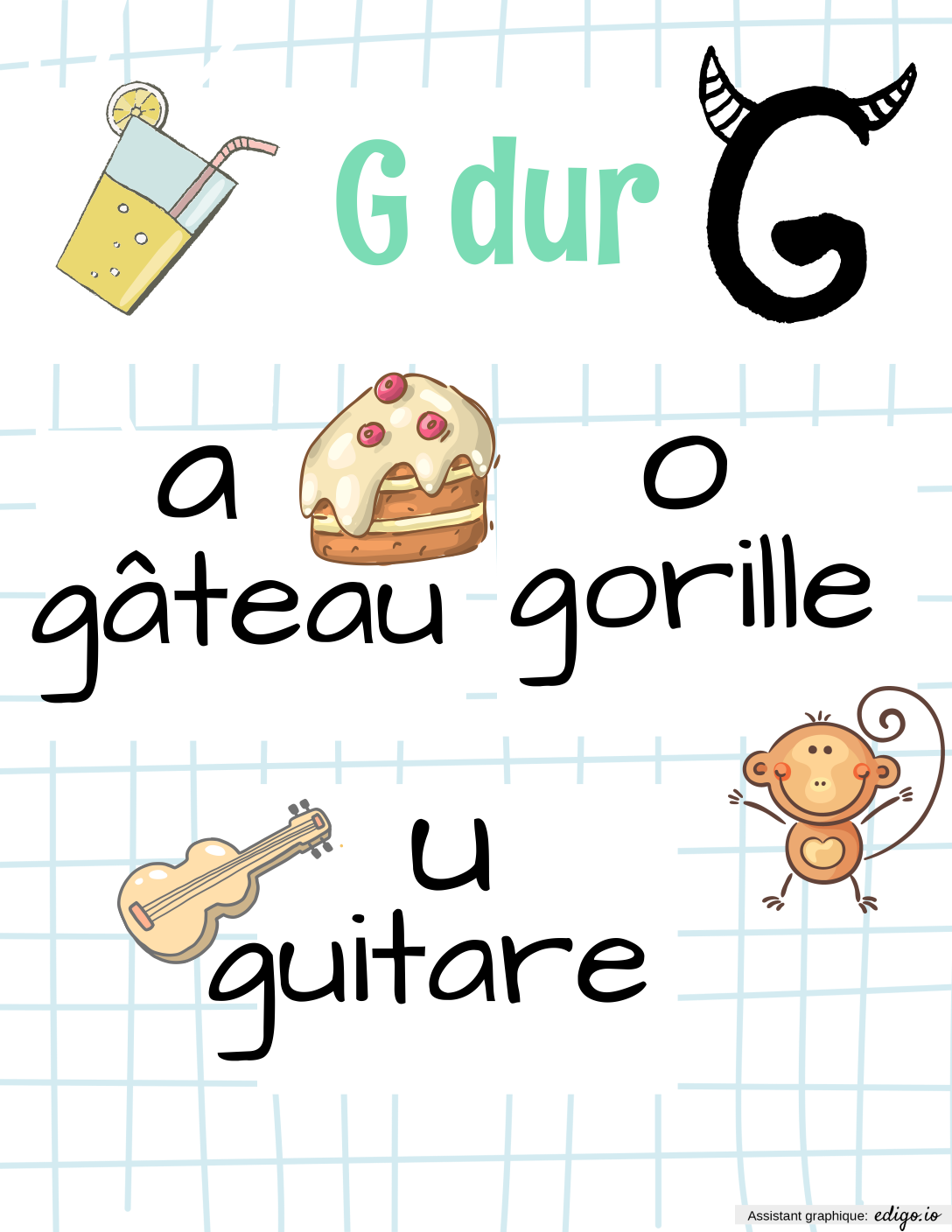 G dur g doux, 1re année, Affiches, Lecture, Écriture - Edigo
