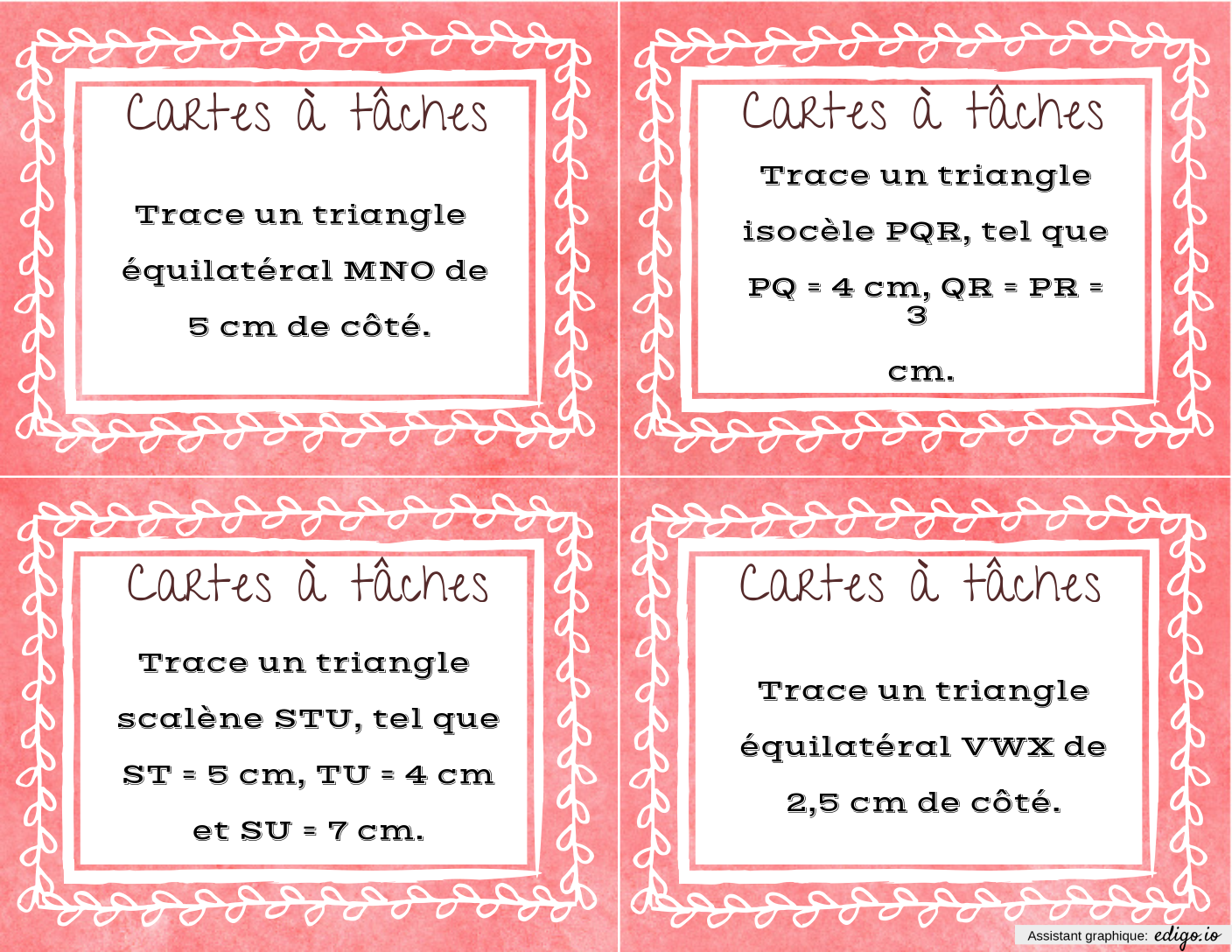 Tracer des triangles, CM1, Cartes à tâche, Géométrie - Edigo