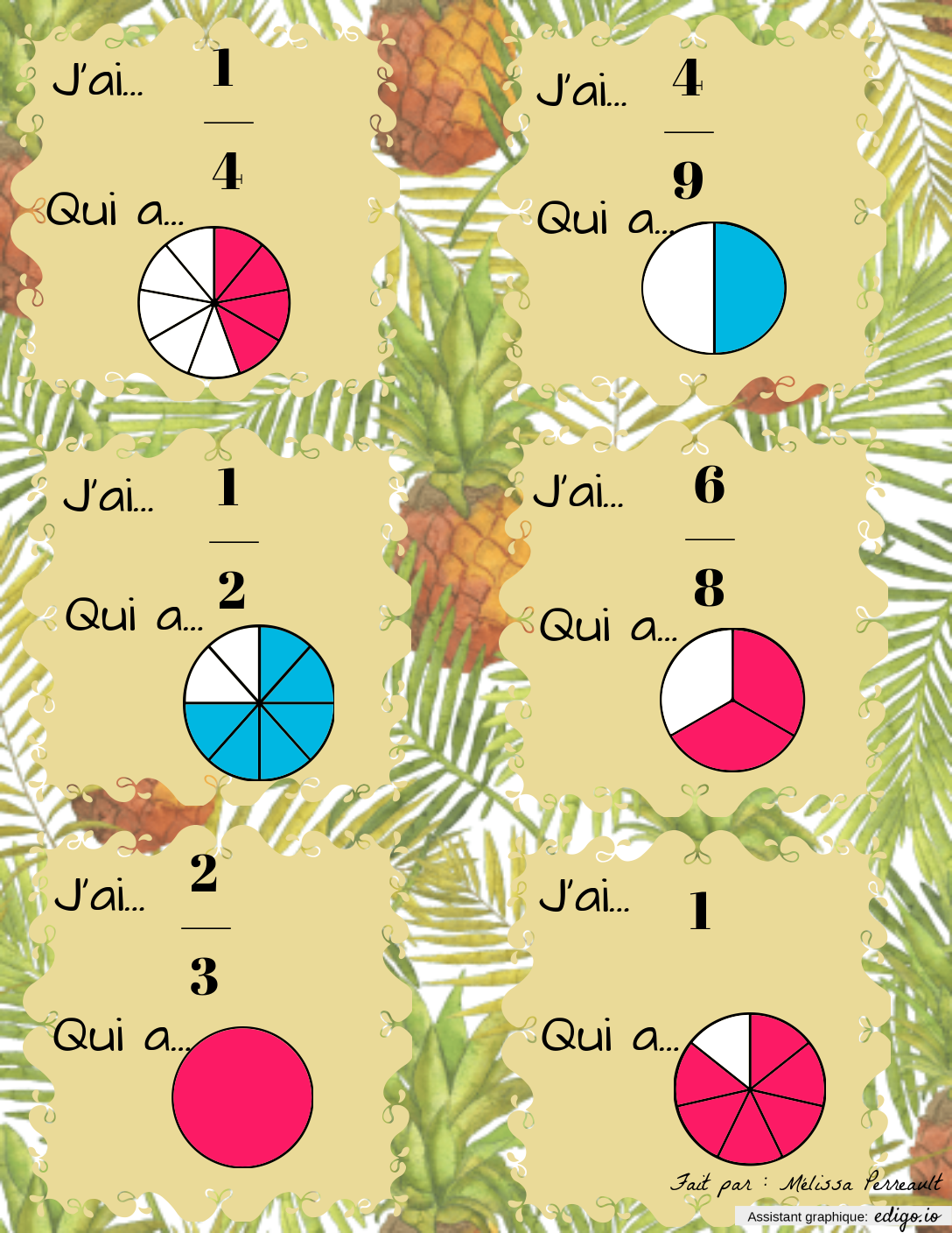 J'ai, qui a, les fractions, CM1, CE2, Cartes de jeu, Arithmétique - Edigo
