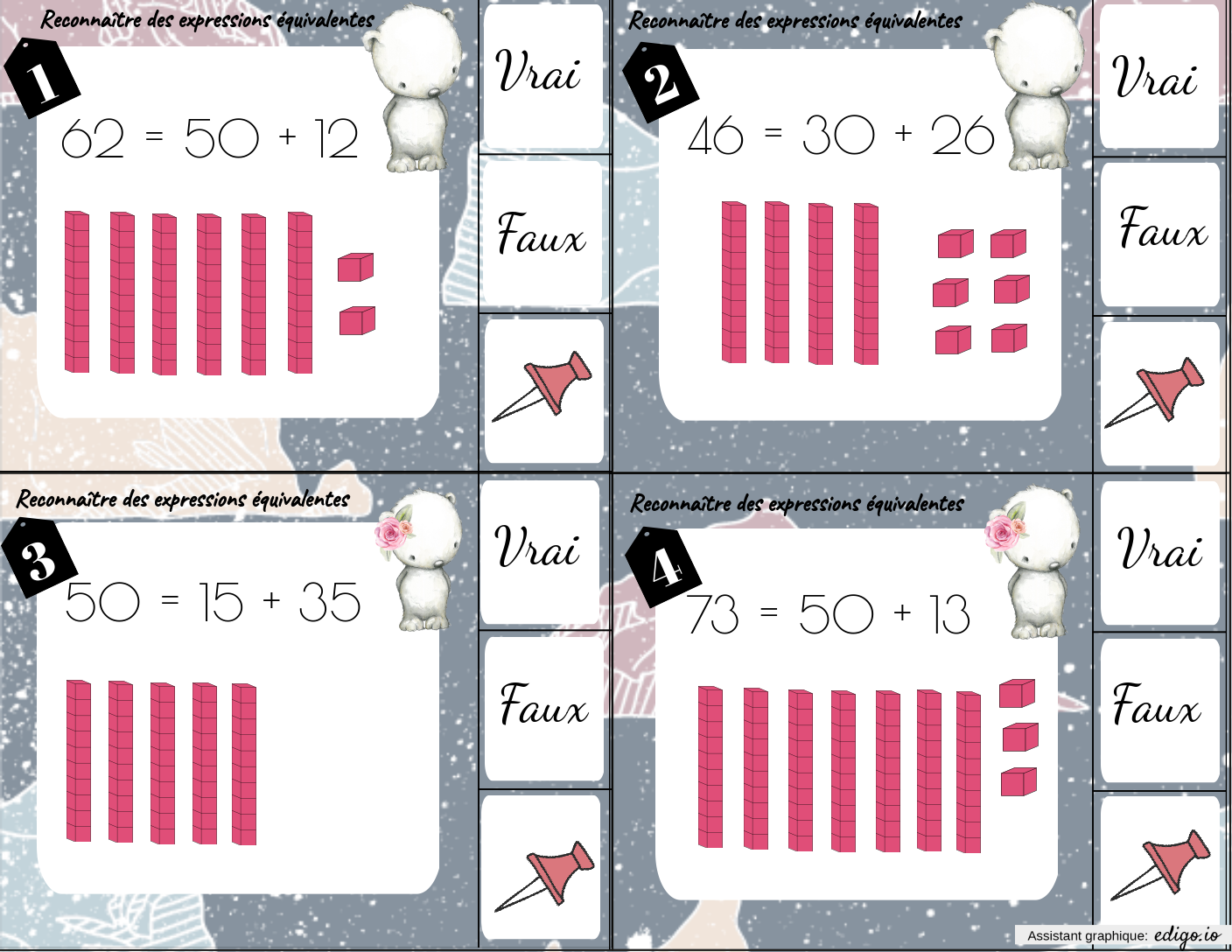 Reconnaître des expressions équivalentes, CE1, CP, Cartes à tâche ...