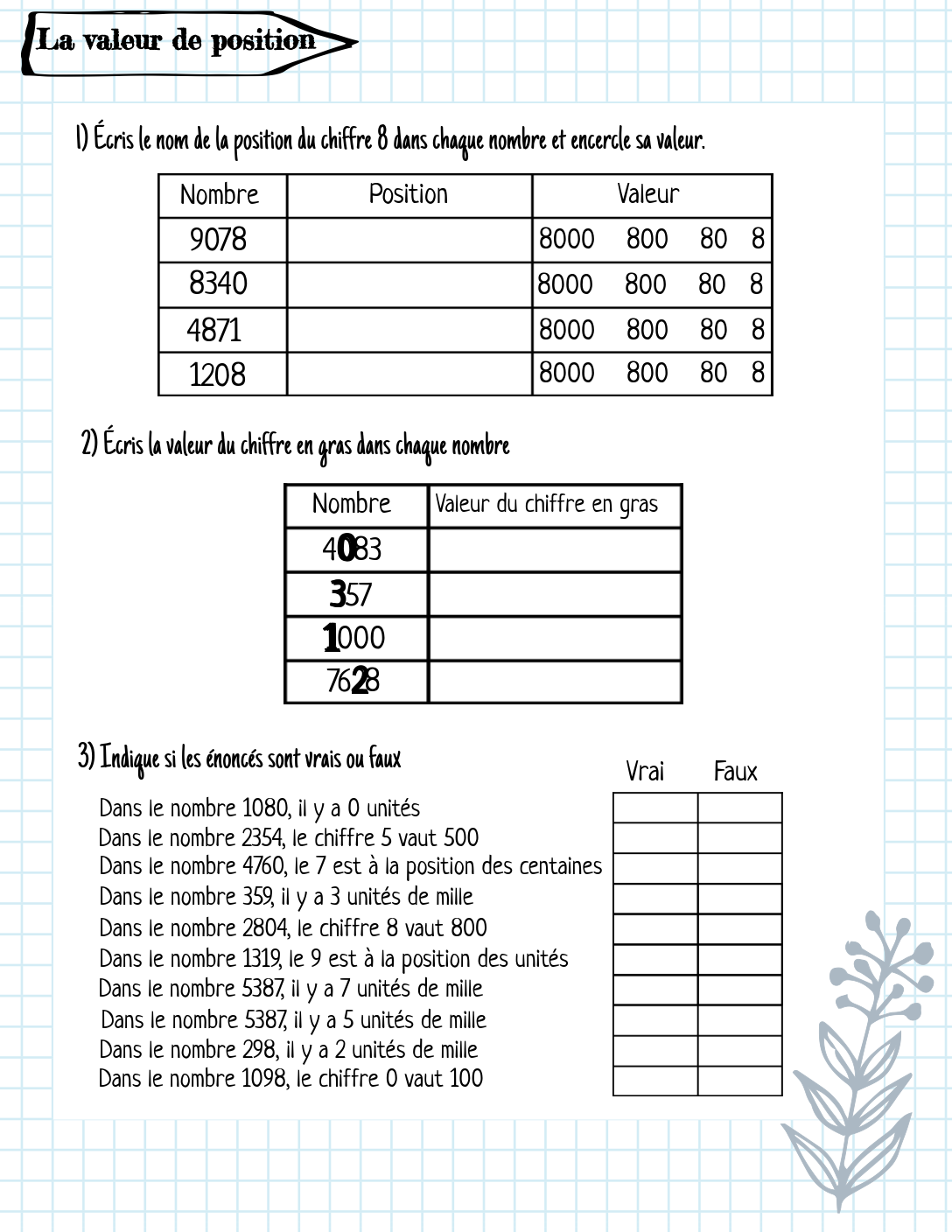 Feuille d'exercice, 3e année, Exercices et activités, Arithmétique - Edigo