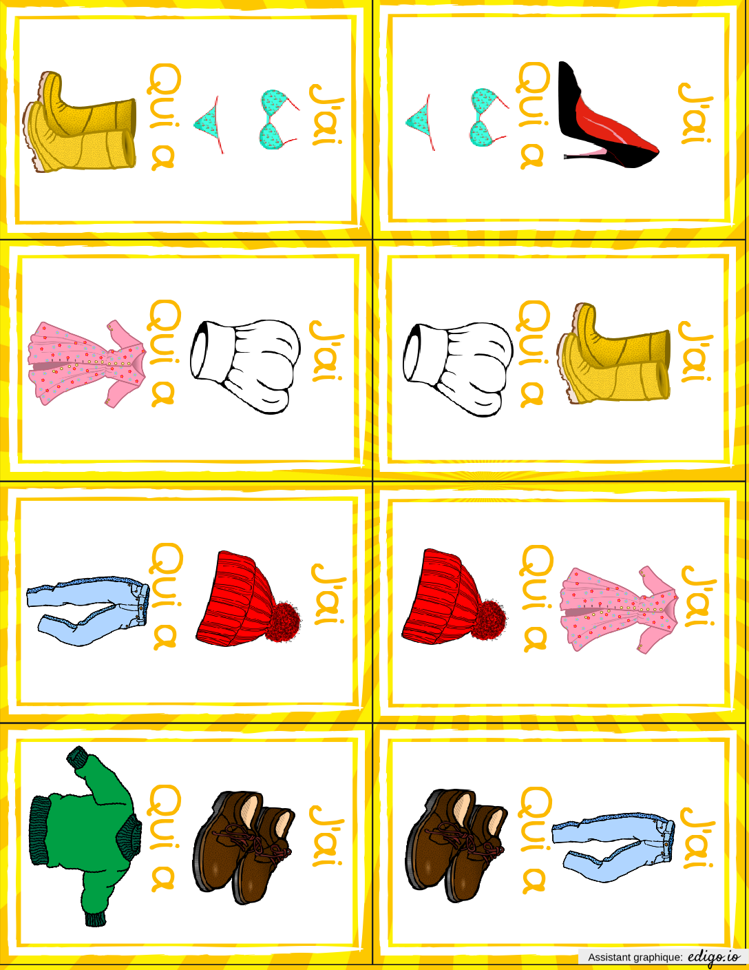 J'ai qui a - vêtement, 4e année, 3e année, 2e année, 1re année ...