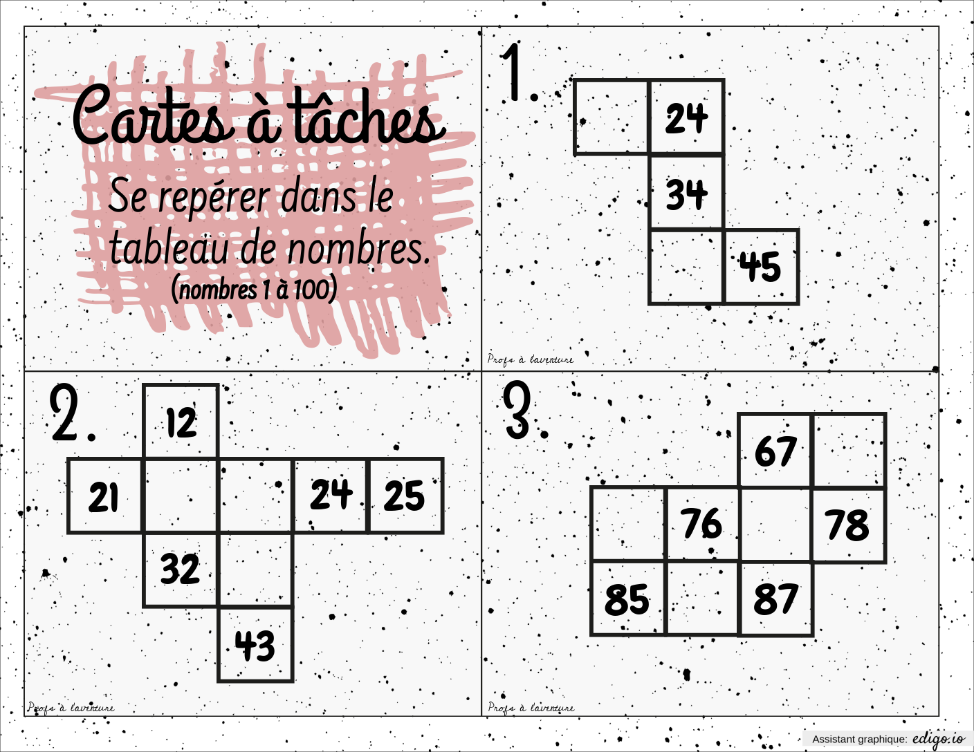 Se repérer dans le tableau de nombre, 2e année, 1re année, Cartes à ...