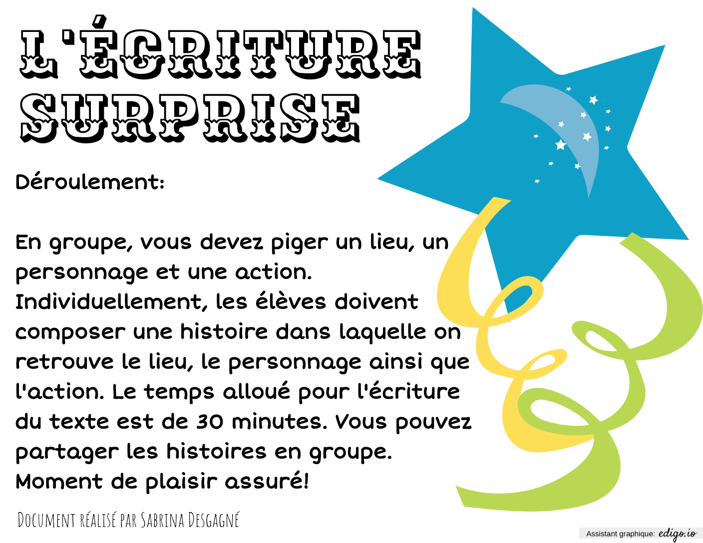 Écriture surprise, 6e année, 5e année, 4e année, 3e année, 2e année ...