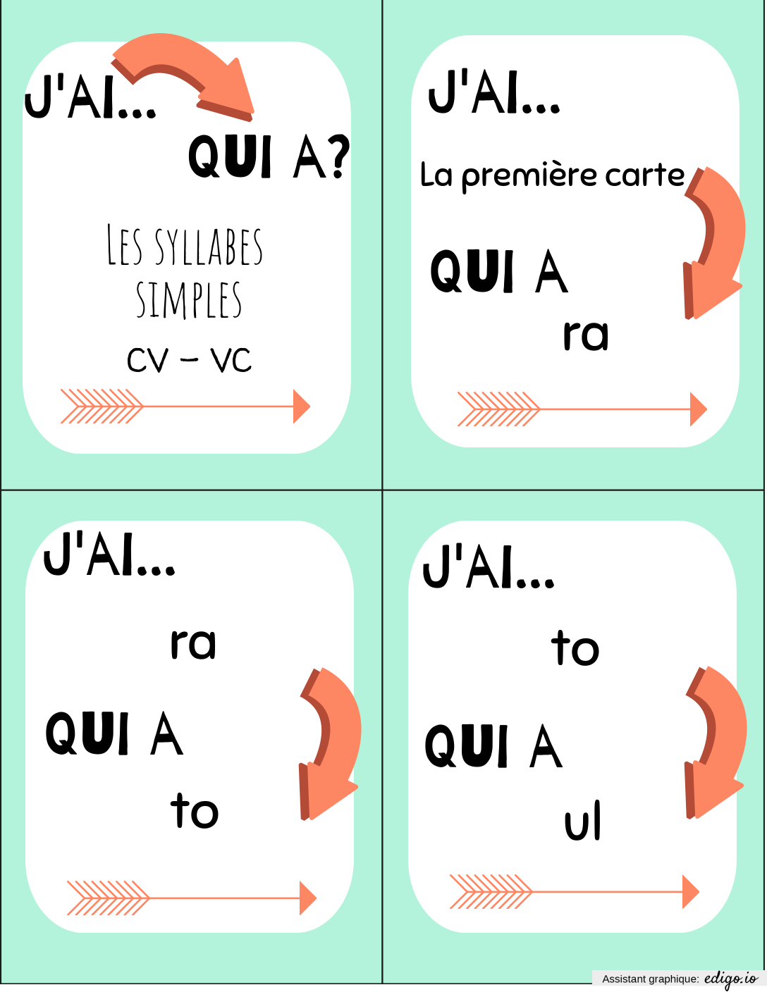 J'ai...qui a? Syllabes simples CV-VC, CP, MS et GS, Exercices et ...