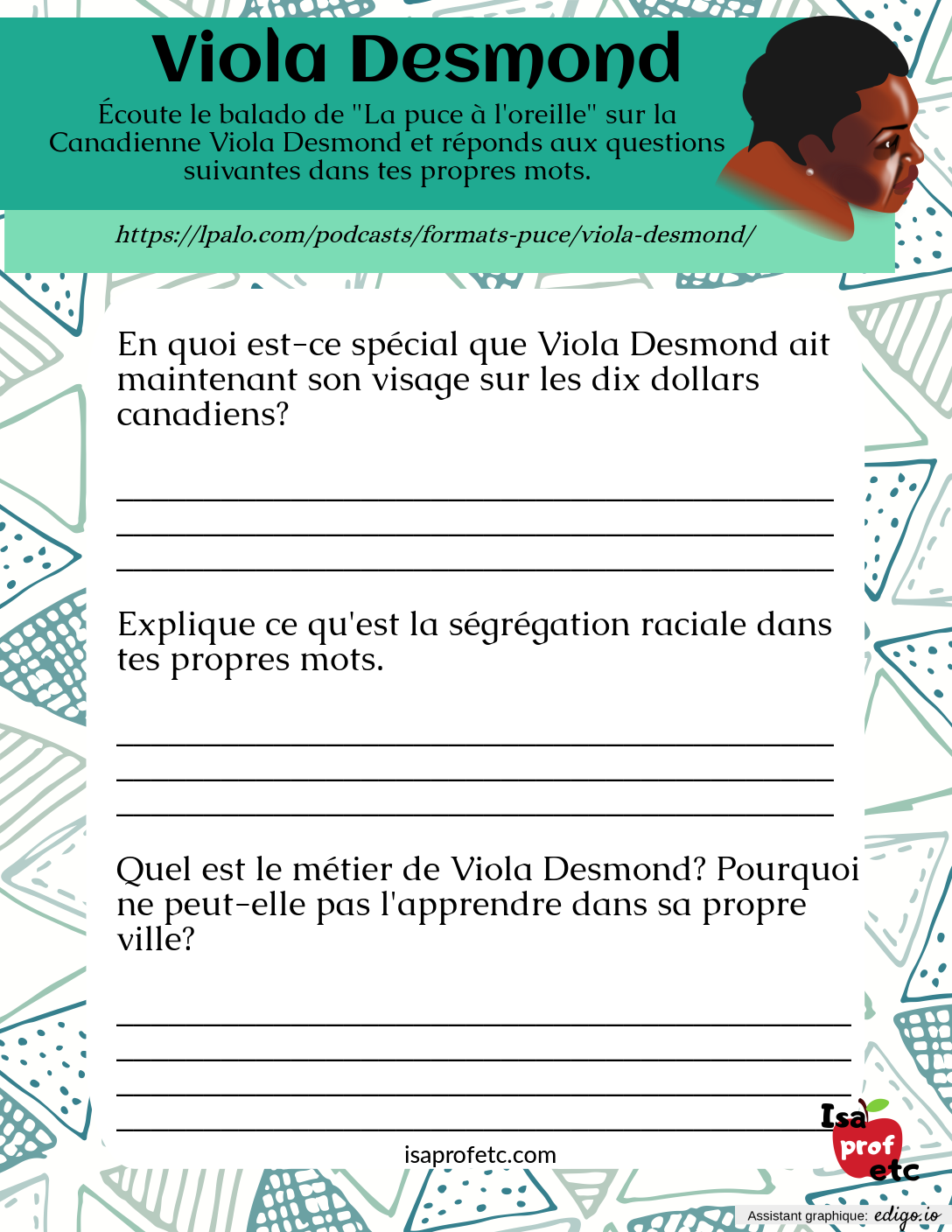 Viola Desmond - IsaProfEtc, 5e à 1re, 6e année, CM2, CM1, Exercices et ...