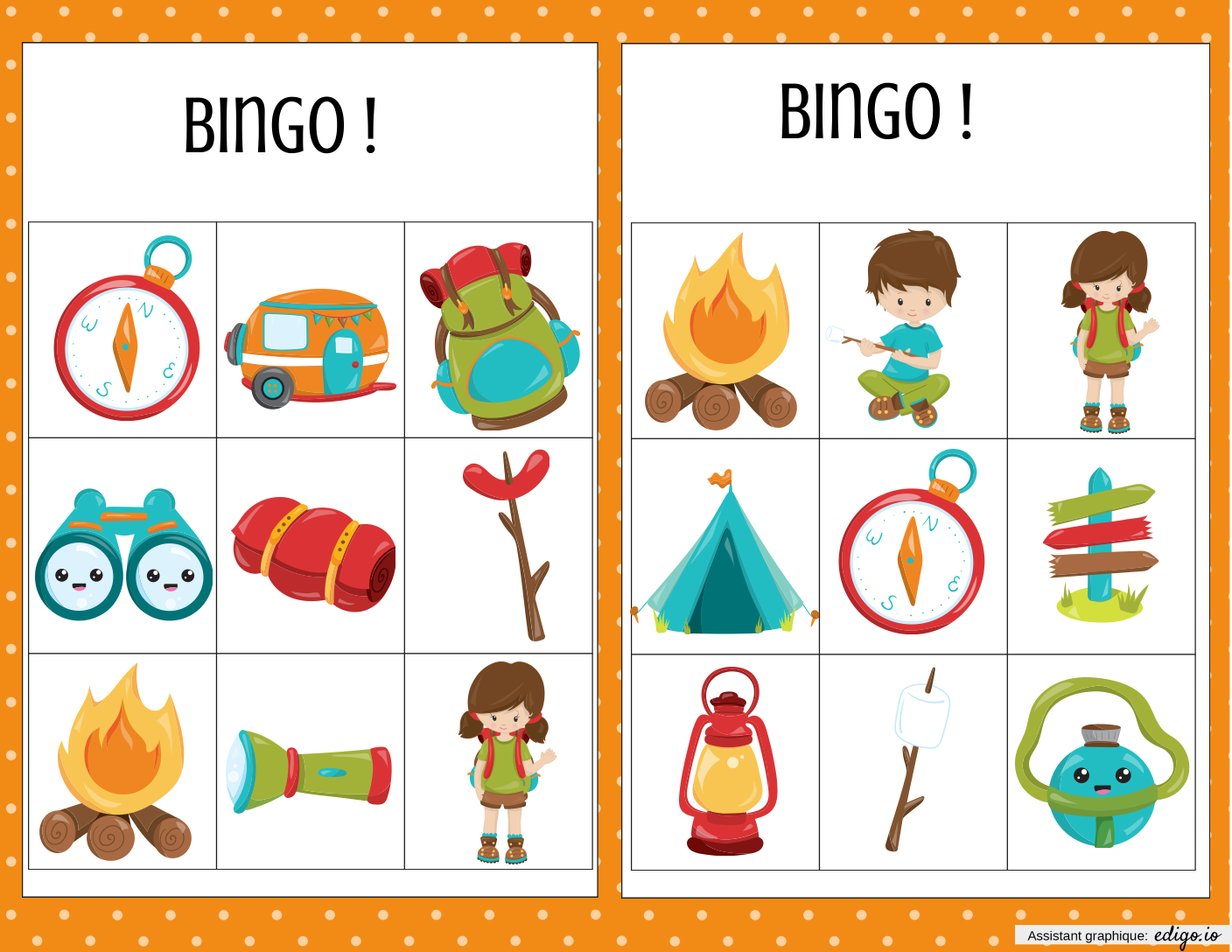 Bingo - Le Camping, Preschool, Kindergarten, Playing cards - Edigo