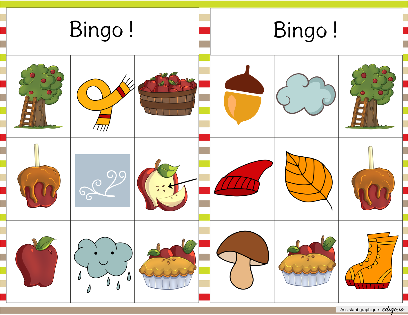 Bingo - L'automne et les pommes, CE1, CP, MS et GS, PS, Cartes de jeu ...