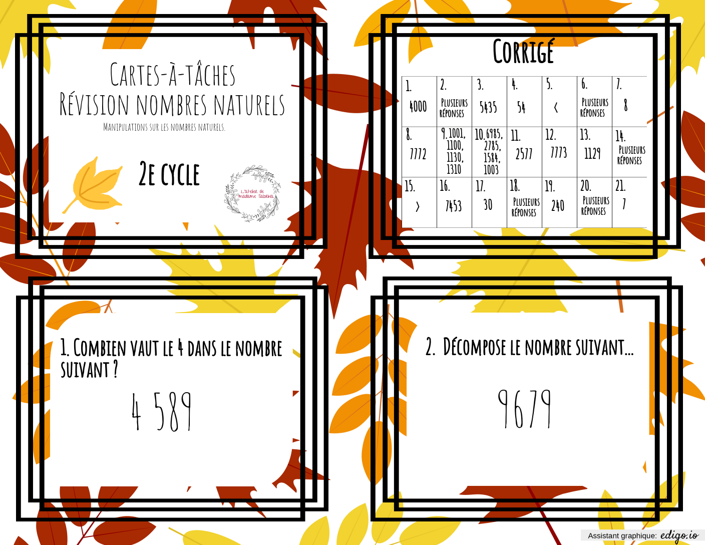 CAT nombres naturels, 4e année, 3e année, Exercices et activités ...