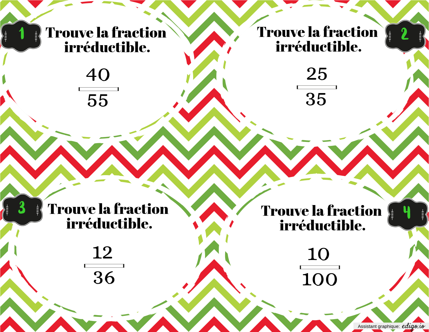 Réduire une fraction en fraction irréductible, 5e année, Cartes à tâche ...