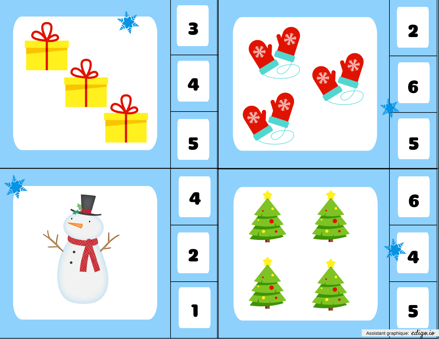 Jeu de dénombrement (1-10) Noël, MS et GS, PS, Cartes à tâche ...