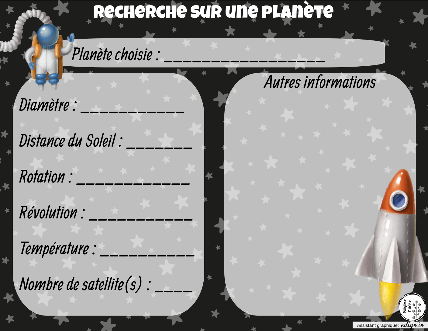 Recherche planète, CM1, CE2, Exercices et activités, Sciences - Edigo