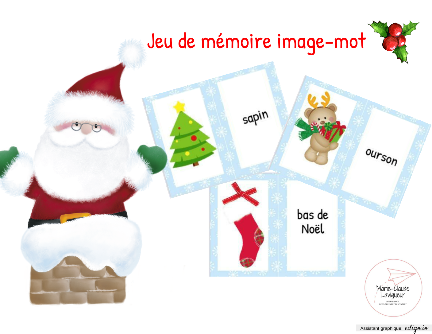 Jeu de mémoire image-mot de Noël, CE1, CP, MS et GS, Exercices et ...