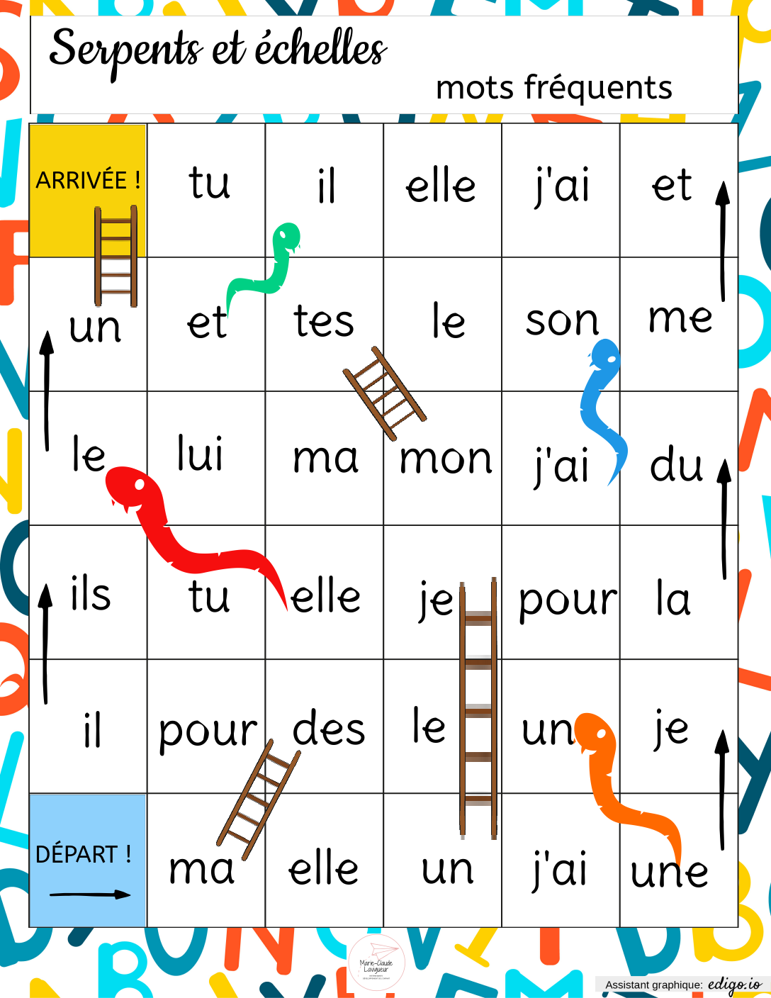Serpents et échelles - mots fréquents, 2e année, 1re année, Cartes de ...