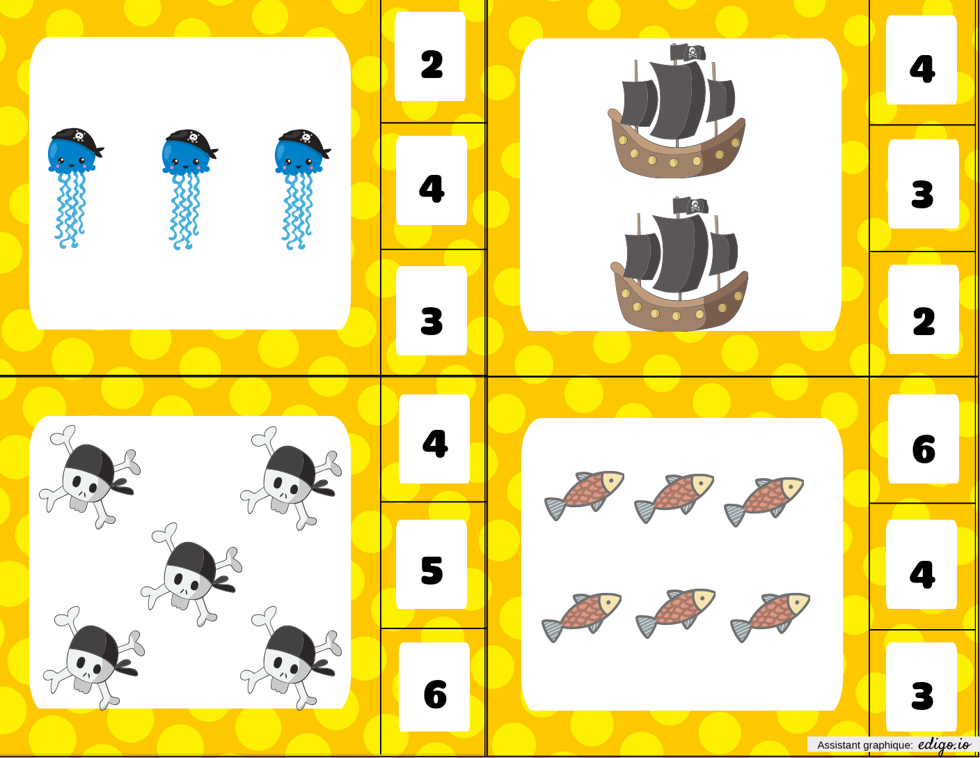 Cartes à tâches - Dénombrement 1 à 10, CP, Arithmétique - Edigo