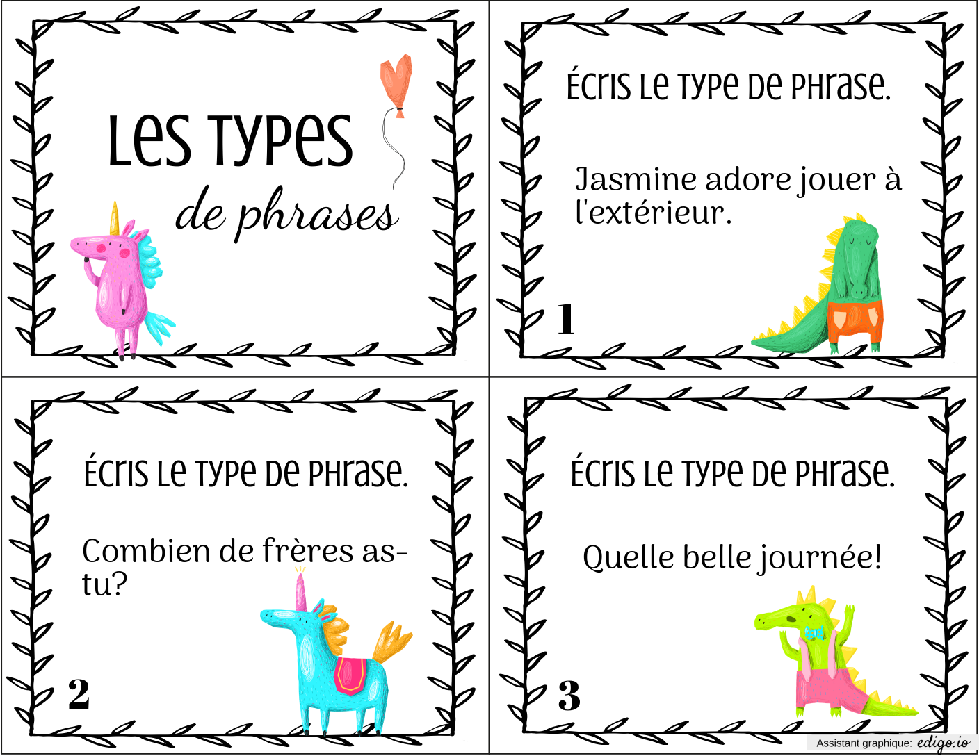 CÀT Types de phrases, 5e année, 4e année, 3e année, Cartes à tâche ...