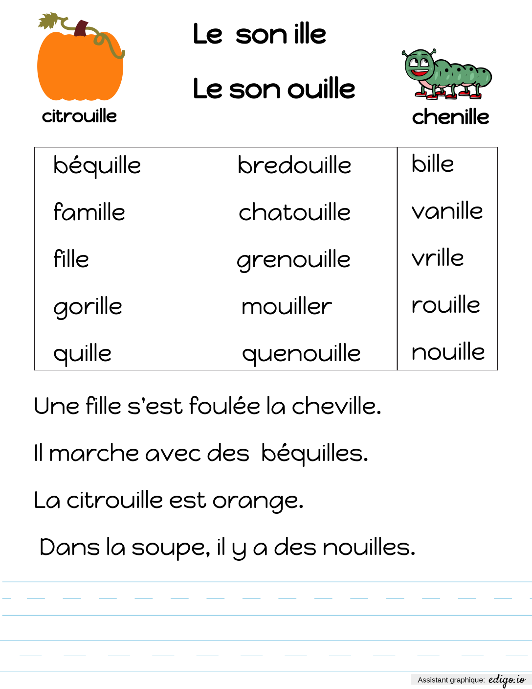 Son ille/ouille, 2e année, Exercices et activités, Lecture, Écriture ...
