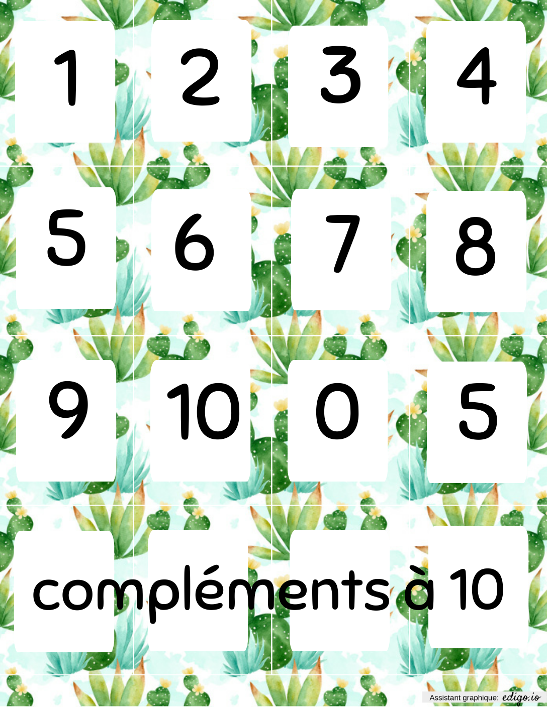 Compléments à 10, CP, Cartes de jeu, Algèbre - Edigo