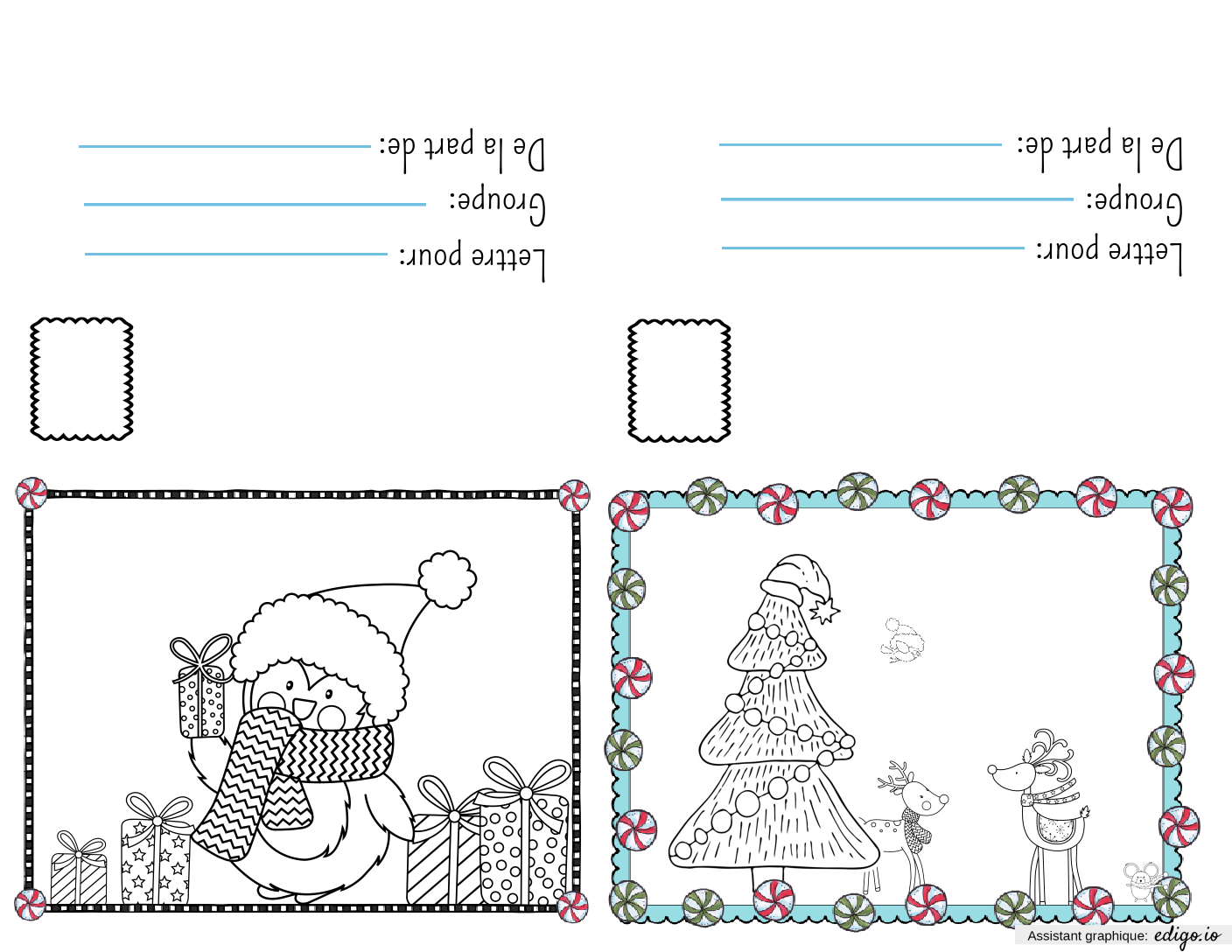 Cartes de Noël, 5e à 1re, 6e année, CM2, CM1, CE2, CE1, CP, MS et GS ...