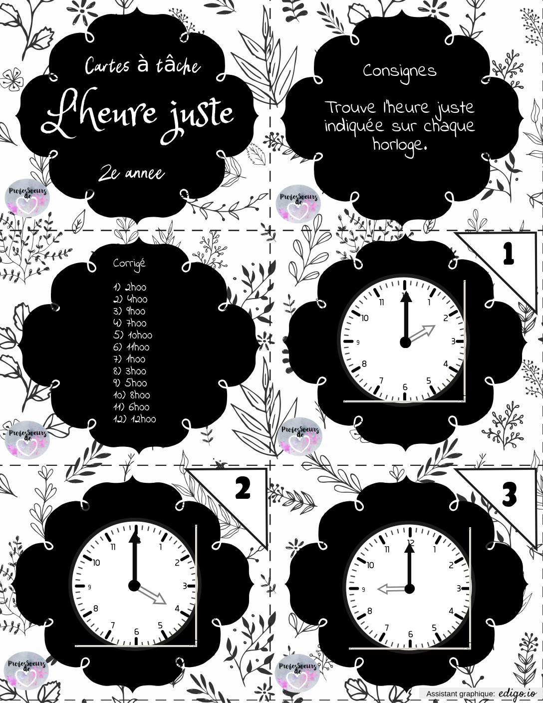 Cartes à tâche l'heure juste, 2e année, Cartes à tâche, Autres - Edigo