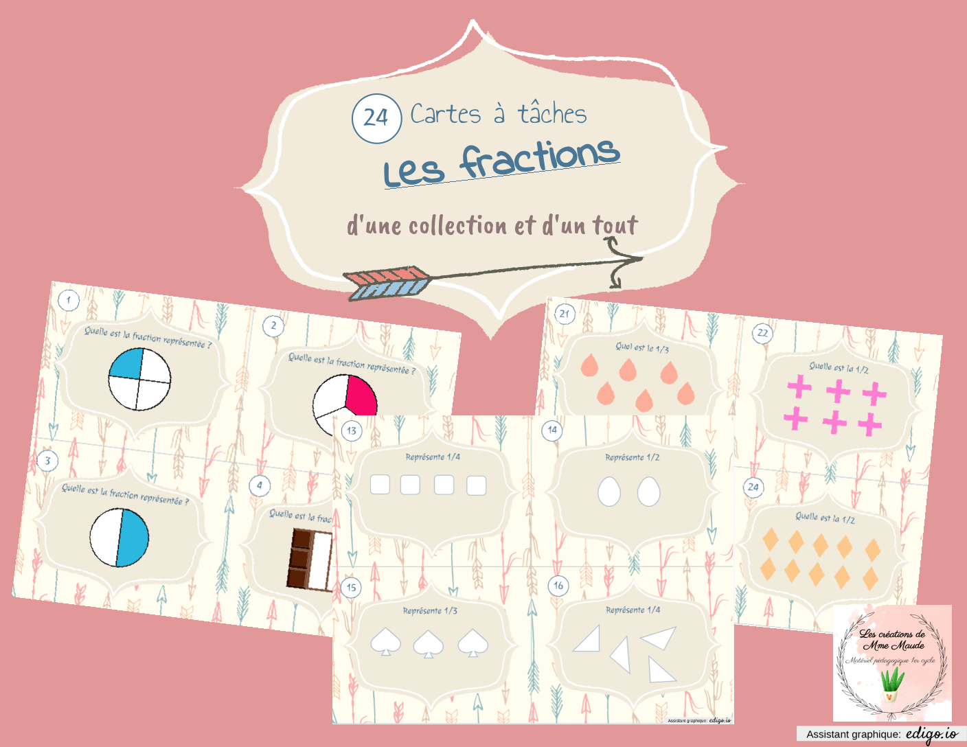 Cartes à tâches- Fractions, CE2, CE1, CP, Cartes à tâche, Autres ...