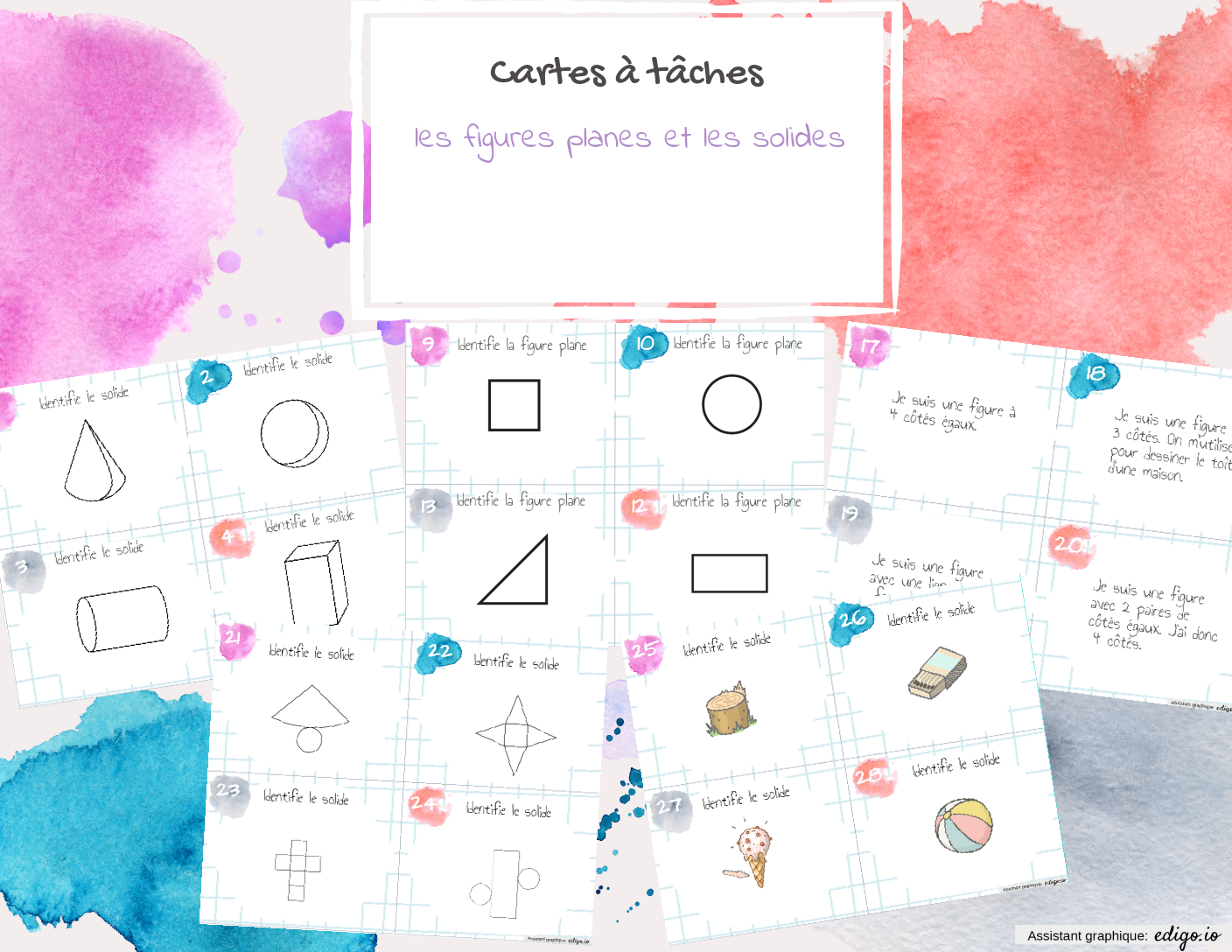 Cartes à tâches solides et figures, 3e année, 2e année, 1re année ...