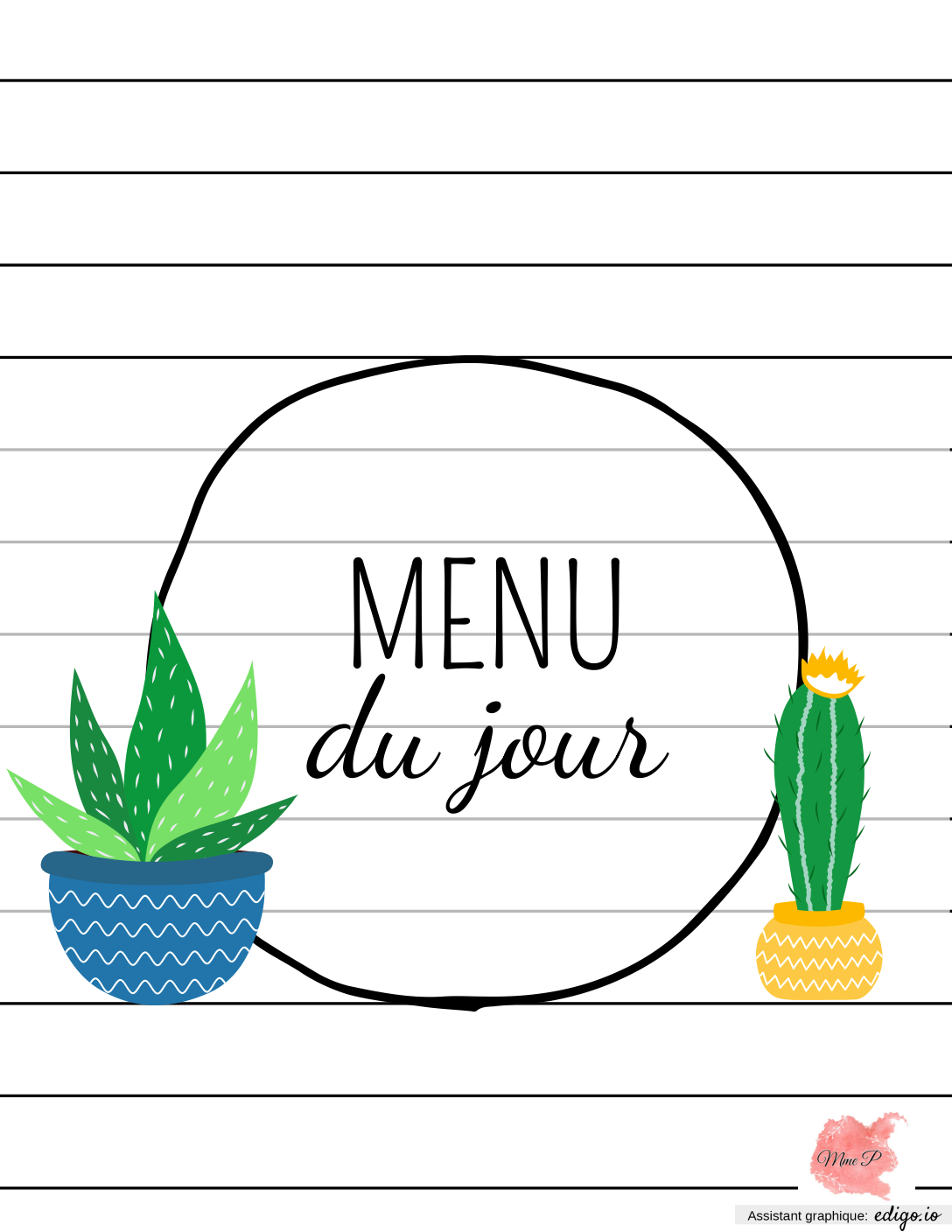 MENU DU JOUR, 6e année, 5e année, 4e année, 3e année, 2e année, 1re ...