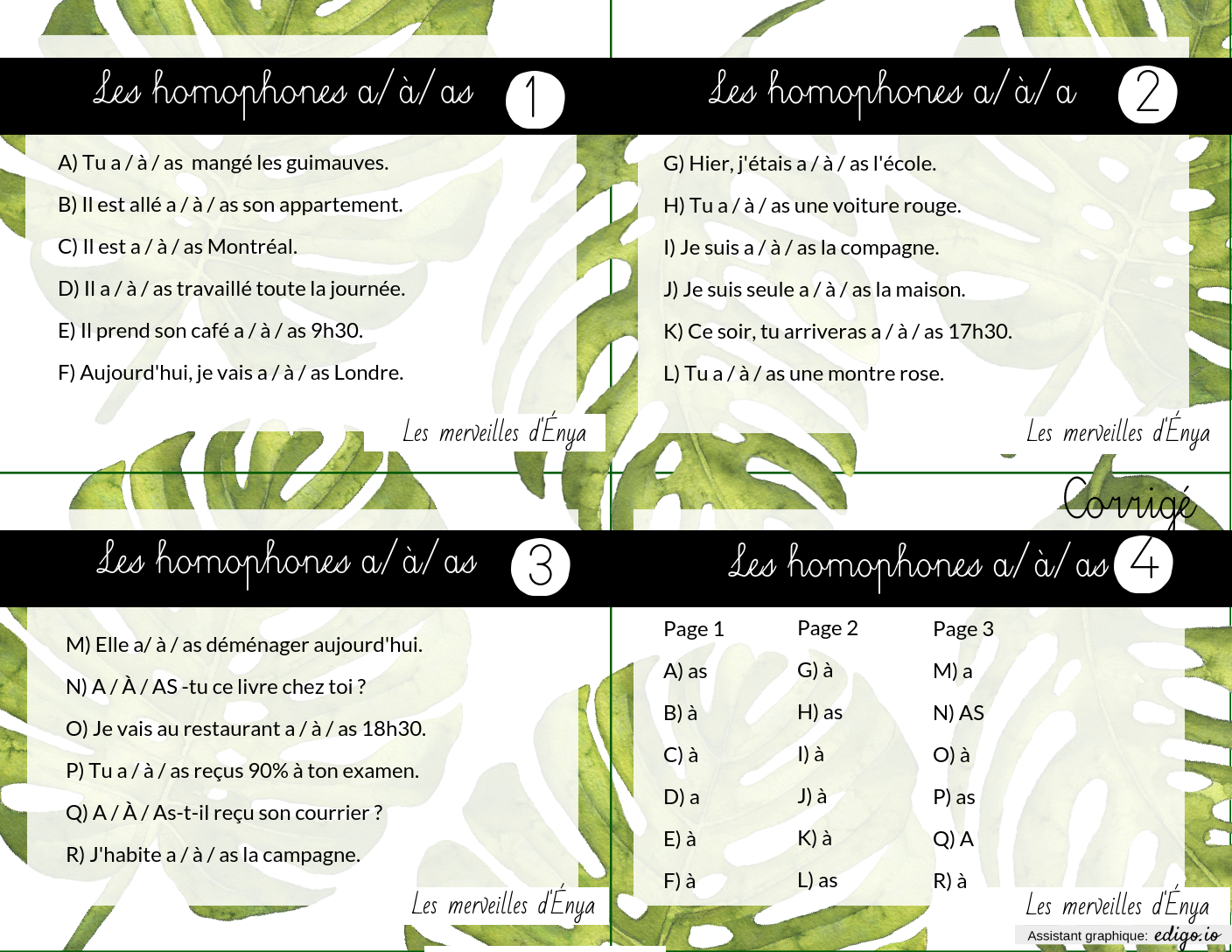 Les homophones, 5e année, 4e année, 3e année, 2e année, Cartes à tâche ...