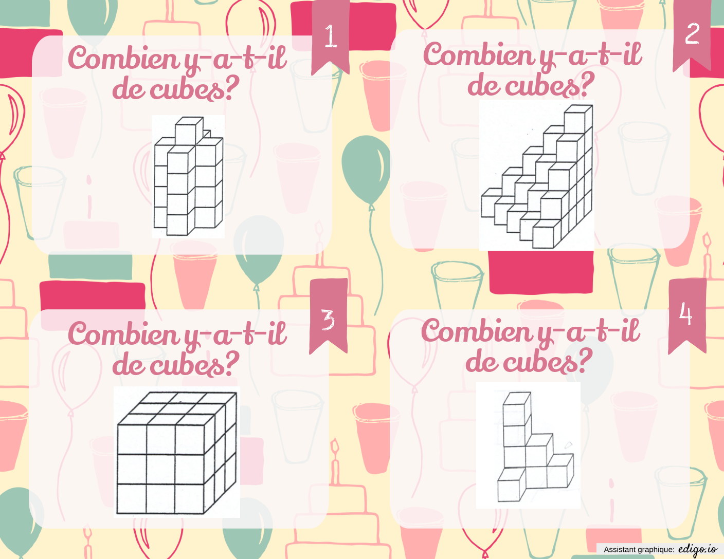 Cartes à tâches Nombre de cubes, 6e année, CM2, CM1, Cartes à tâche ...